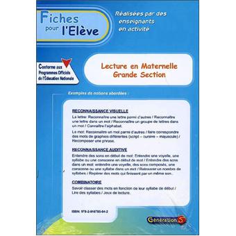 Fiches Pour L'eleve : Lecture En Maternelle Gs - broché - Generation 5 ...
