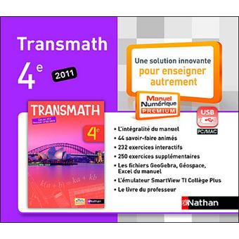 Transmath 4e - manuel numérique enrichi - clé USB - tarif non adoptant ...