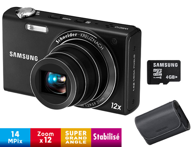 Samsung WB210 Noir + Etui Cuir + Carte micro SDHC 4 Go - Appareil photo ...