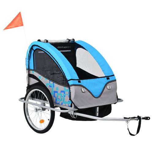 vidaXL Remorque à vélo et poussette pour enfants 2-en-1 Bleu et gris ...