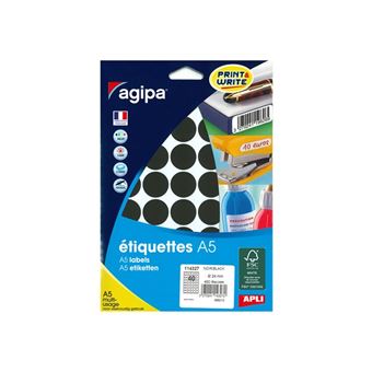 APLI-Agipa - Mat - adhésif permanent - noir - diamètre 24 mm 400 ...