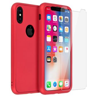 Coque pour iPhone X / XS Coque Intégrale Silicone Rouge + Verre Trempé ...