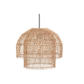 Suspension luminaire en metal noir et rotin coloris naturel - Diametre ...