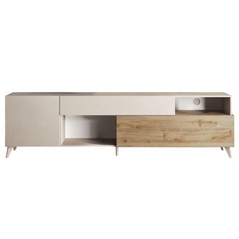 Estelle - meuble tv - 2 portes et 1 tiroir - 241 cm - Blanc / Beige ...