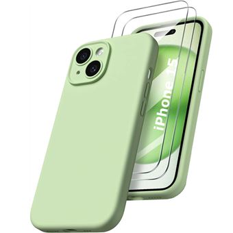 Coque Silicone Verte + 2 Verres Trempes Pour iPhone 15 Little Boutik ...