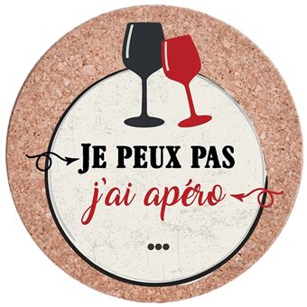 ENESCO Sous plat rond magnétique en liège - Je peux pas j'ai apéro ...