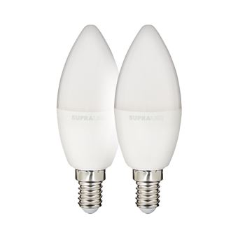 Pack de 2 Ampoules LED (Flamme), culot E14, conso. 2,8W (eq. 25W), 250 ...