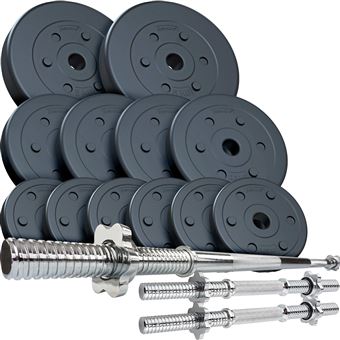 ScSPORTS® Jeu d'Haltères - Set de 28 kg, 3 Barres, 12 Plaques ...