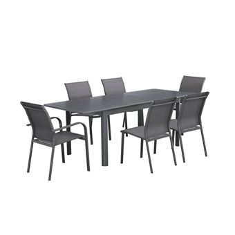 sweeek Table de jardin extensible aluminium et textilène anthracite 4 chaises 2 fauteuils 6 ...