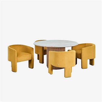 Ensemble de table ronde en marbre et manguier Giselda (Ø120 cm) et 4 ...