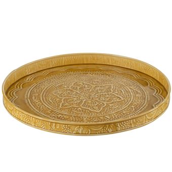 JOLIPA Plateau rond en métal embossé ocre jaune 35 cm - Plateau - Achat ...