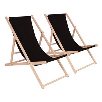 lot de 2 transat en bois chilienne - noir - Mobilier de Jardin - Achat ...
