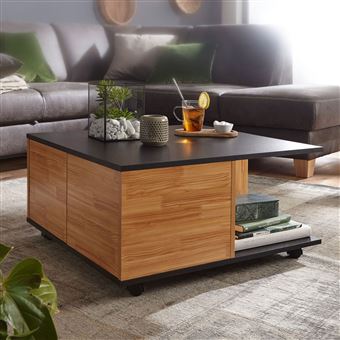 Table basse sur roulette 70x70x37 cm en bois noir et chêne - LOZNICA ...