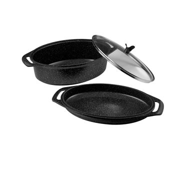 Marmite Ovale 3 Pièces PREMIUM 39 x 28 CM Fonte d'Aluminium avec Couvercle en Verre Pradel ...