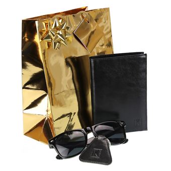 PACK Cadeau Portefeuille homme cuir noir+porte-clés+lunettes / 15x11 ...