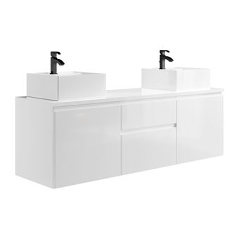 Meuble de salle de bain suspendu avec double vasque - Blanc - 150 cm ...