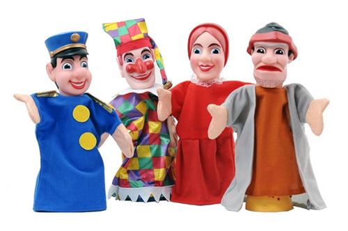 Set 4 marionnettes a main deluxe : guignol, gendarme, voleur, chaperon ...