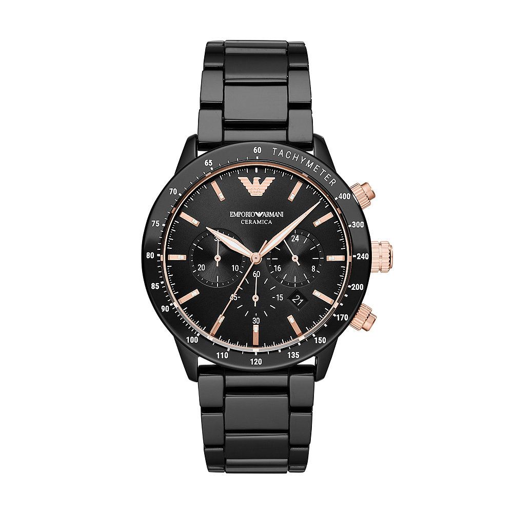 Emporio armani black chronograph watch store