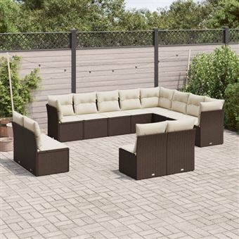 vidaXL Salon de jardin avec coussins 12 pcs marron résine tressée ...