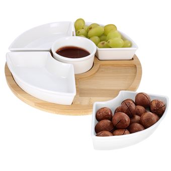 Ensemble 4 Bols en Céramique avec Base Bambou pour Goûter Apéritif ...