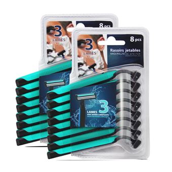 Lot de 2 paquet de 8 rasoir jetable, rasoir avec 3 lames pour homme ...