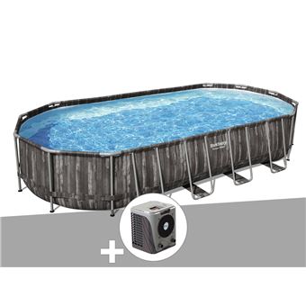Kit piscine tubulaire ovale Bestway Power Steel décor bois 7,32 x 3,66 ...