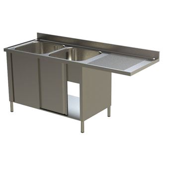 Plonge Inox 2 Bacs sur Placard Gamme 700 avec Passage Lave-Vaisselle - Égouttoir Droite ou ...