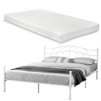 [en.casa] lit métallique (Florenz) avec matelas (160 x 200cm)(blanc ...