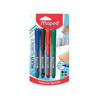 Maped Custom - Marqueur permanent fin Noir/Bleu/Rouge/Vert x4 - Pointe ...