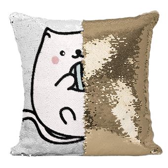 Fabulous Coussin avec Housse Sequin - Paillettes Doré Chat Pusheen ...