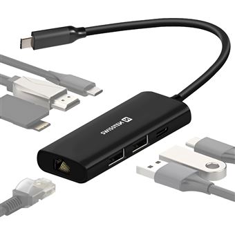 Hub USB-C vers Ethernet plus HDMI plus USB-C 100W plus USB plus Lecteur Carte Swissten Noir ...