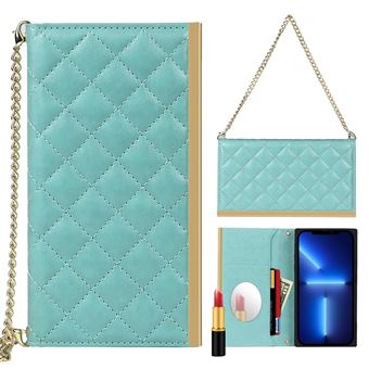 Etui en PU + TPU texture grille avec miroir de maquillage intégré cyan ...