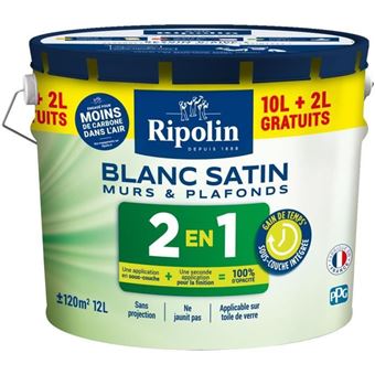 Peinture Murs Et Plafonds 2 En 1 Blanc Satin Ripolin 10L + 2L Gratuits - Produits d'entretien et ...
