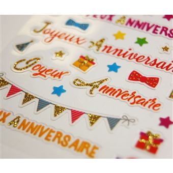 Stickers - 'Joyeux Anniversaire' - Couleur et paillettes - 1,8 cm ...