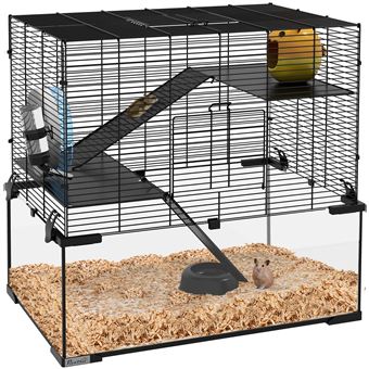 Cage rongeur hamster, 3 niveaux avec roue, rampes, maisonnette ...