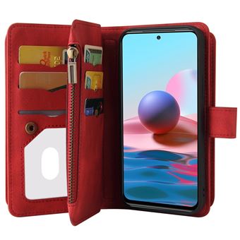 Etui en PU + TPU anti-chute, avec support et poche zippée rouge pour ...