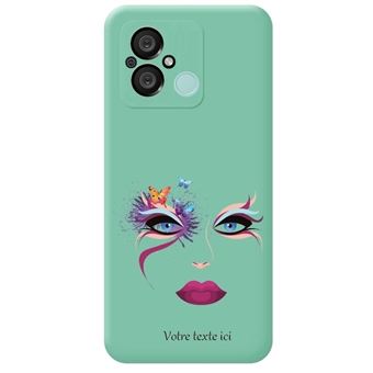 Coque turquoise Redmi 12C et 11A visage makeup papillon - Coque et étui ...