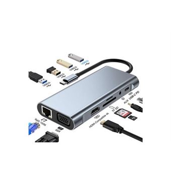 Concentrateur usb mobile gris sd tf hub 3. 0/2. 0 avec hdmi vga rj45 ...