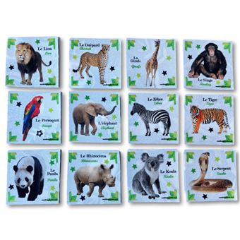 Jeu de cartes memory éducatif en tissu thème animaux jungle savane 24 ...