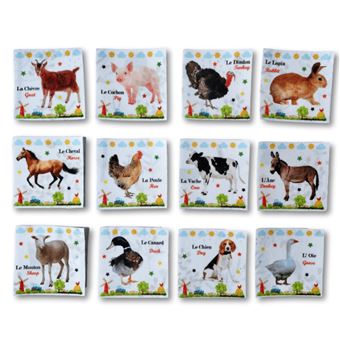 Jeu de cartes memory éducatif en tissu thème animaux de la ferme 12 ...