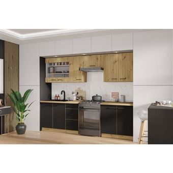 Modena - Cuisine complète 260 cm - Chêne artisan et noir mat - Plan de ...
