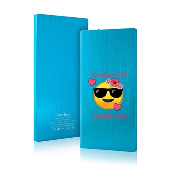 Batterie externe 20000 mAH bleu universelle motif smiley emojii ...