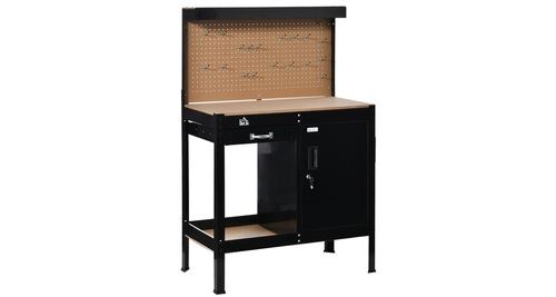 Homcom établi d'atelier - établi métallique - plan de travail - panneau perforé, niche, tiroir ...