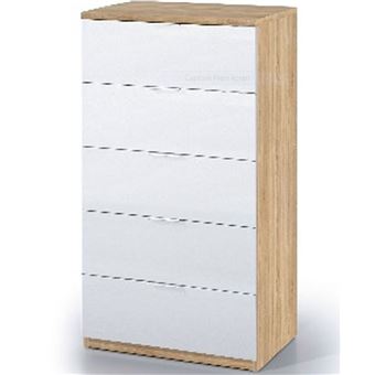 Commode avec 5 tiroirs coloris chene canadian et blanc artic - 110 x 60 ...