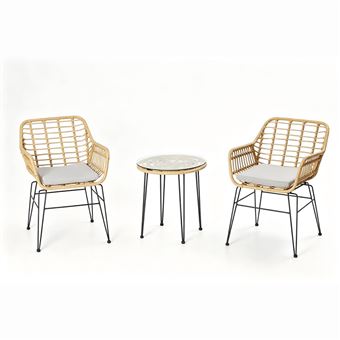 Ensemble de jardin 2 fauteuils et table basse effet rotin naturel ...