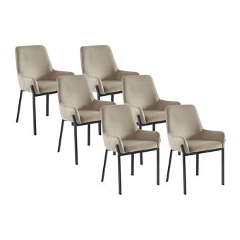 Lot de 6 chaises avec accoudoirs en velours et métal - Beige - CAROLONA ...