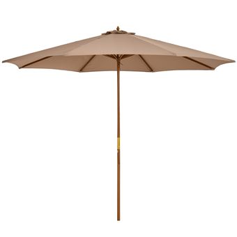 Parasol droit octogonal dia. 3 x 2,5 m bois teinte teck polyester haute ...