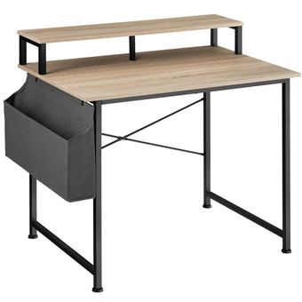 TecTake Table de bureau avec étagère de rangement et poche en tissu ...