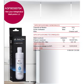 Filtre à eau Réfrigérateur, congélateur AGF80300704 LG - 324096 ...