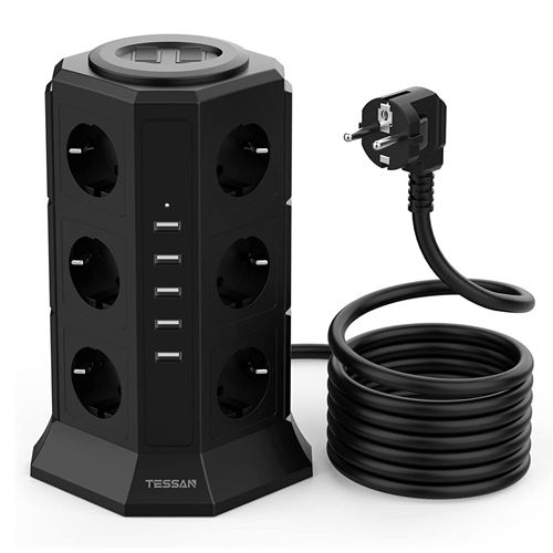 -30% sur Multiprise Tour TESSAN 12 Prises(2500W/10A) et 5 Ports USB ...
